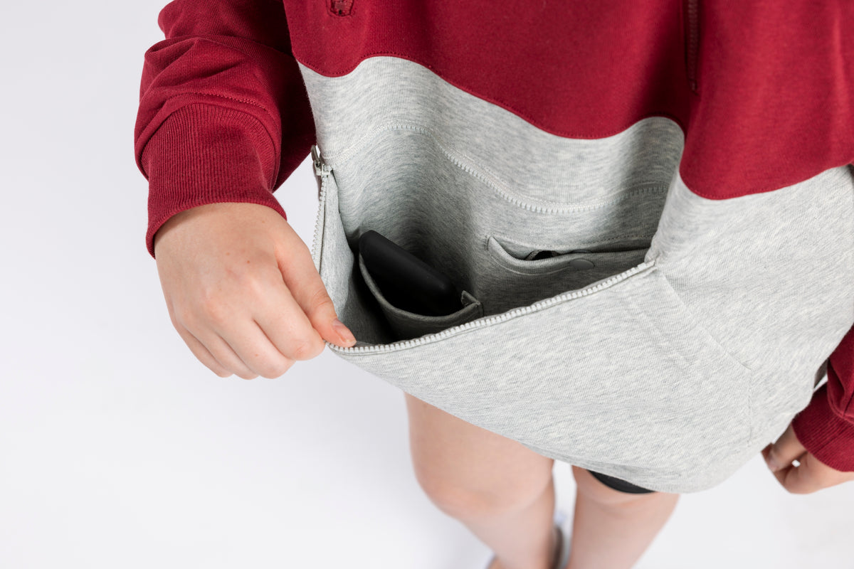 Crimson/Heather Gray Colorblock Adult Zip Access Hoodie – SpoonieThreads