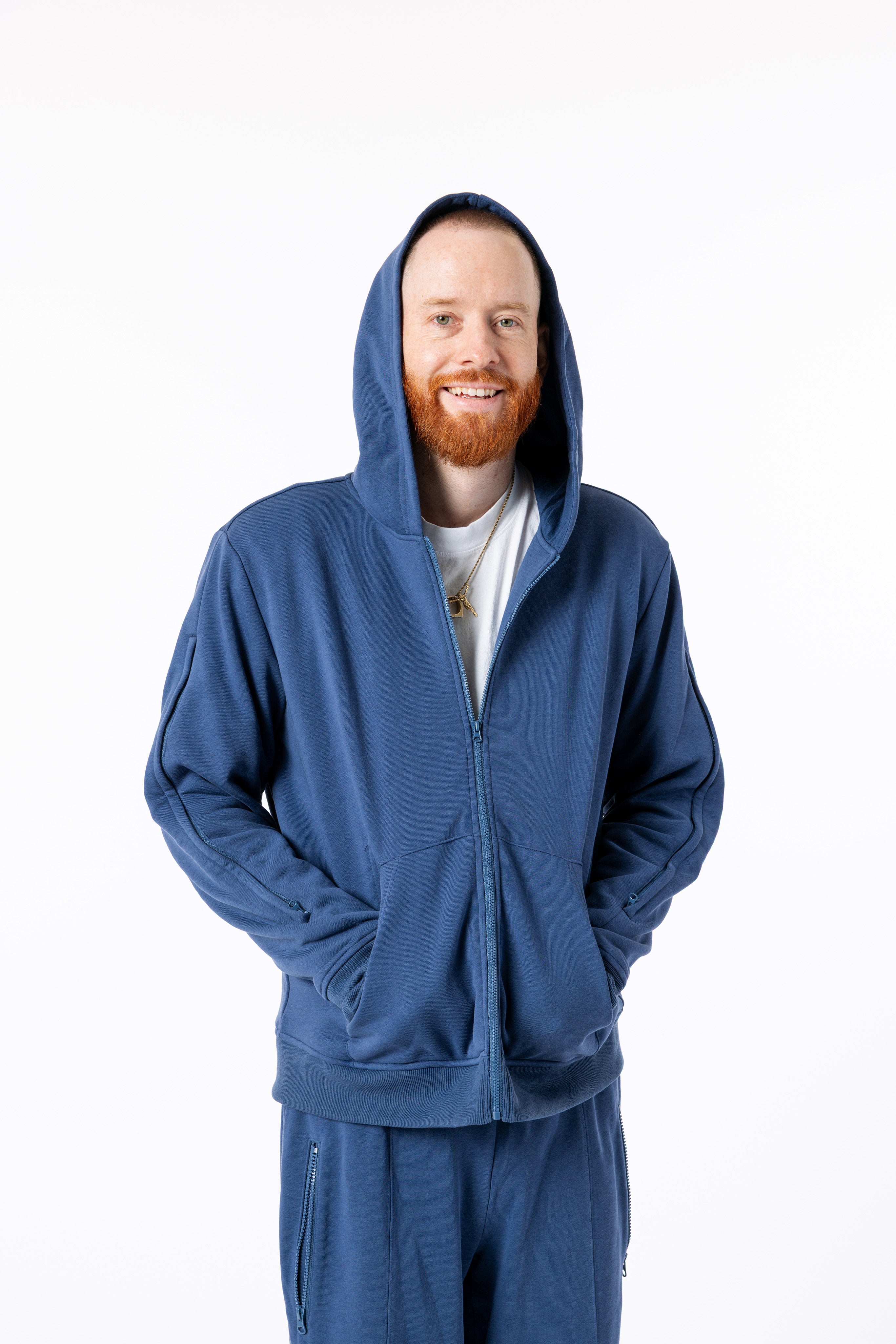 True Navy Adult Full Zip Arm Access Hoodie – SpoonieThreads